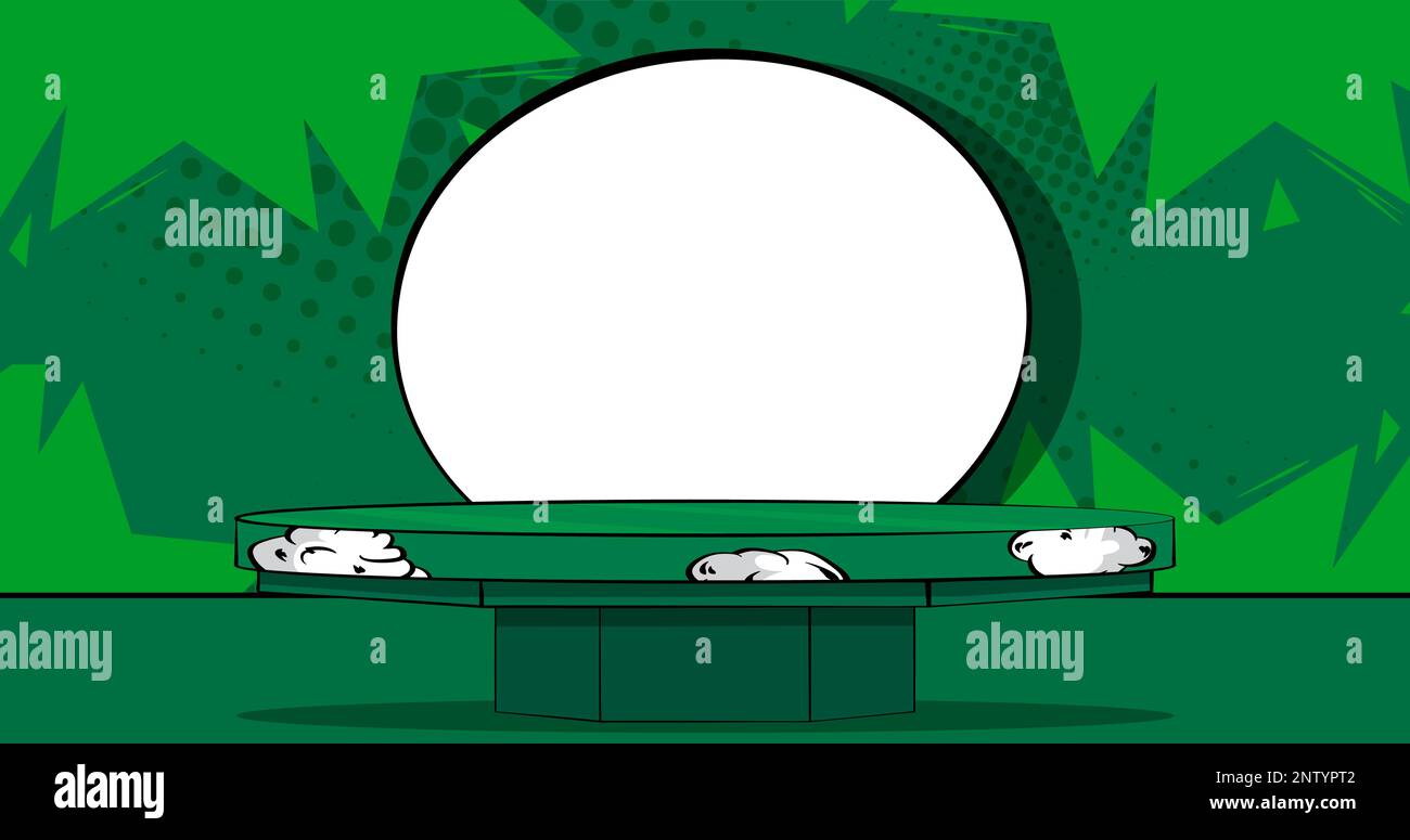 Green Comic Book Product podium. Cartoon stage. Pop Art mockup ...