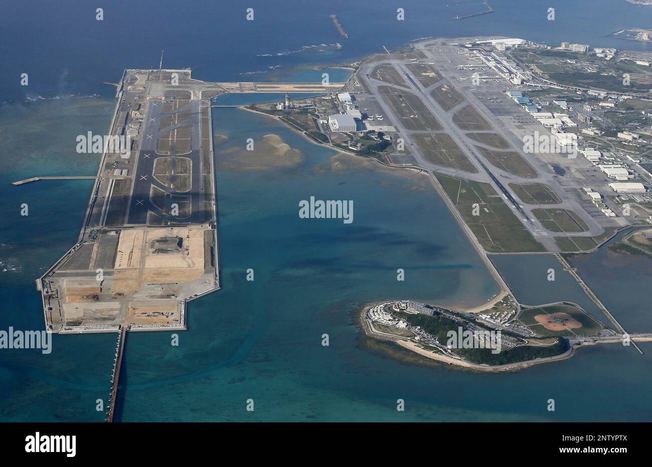 An aerial photo shows Naha Airport in Naha, Okinawa Prefecture on ...