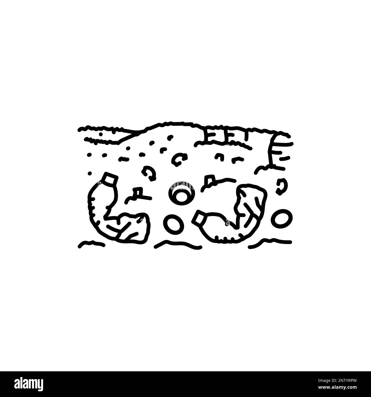 Plastic waste black line icon. Garbage dump. Pictogram for web page ...