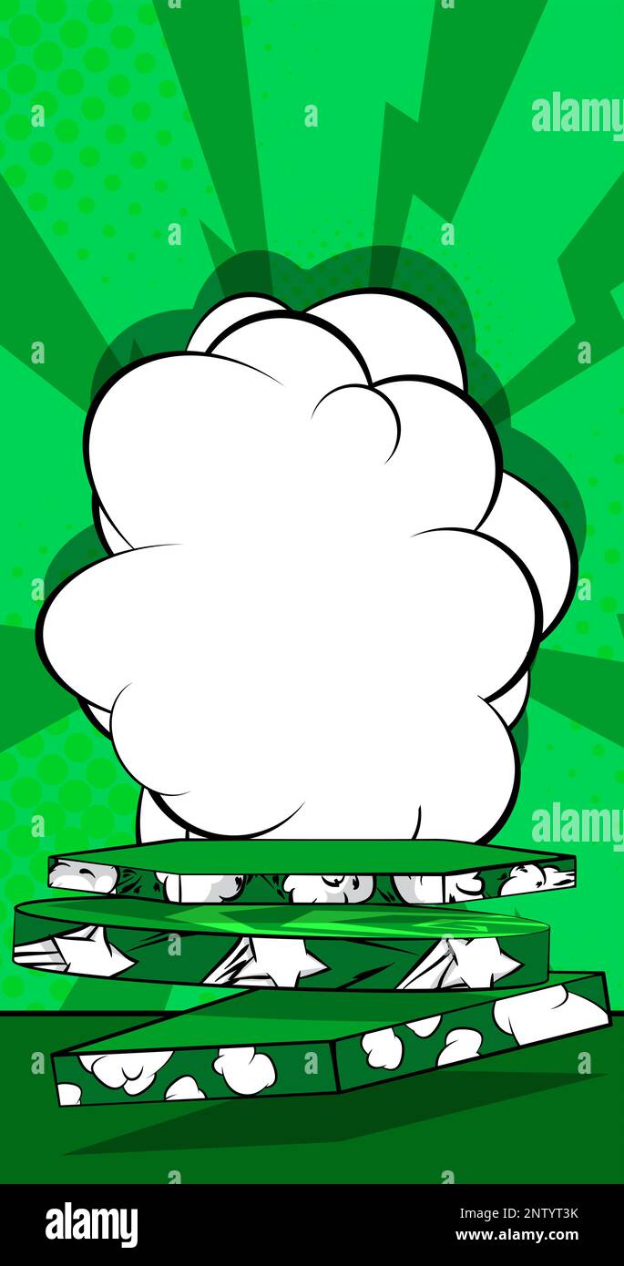 Green Comic Book Product podium. Cartoon stage. Pop Art mockup ...