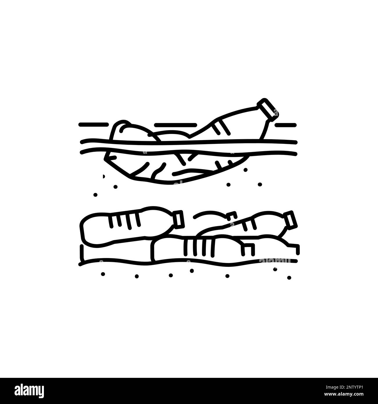 Plastic pollution in ocean black line icon. Pictogram for web page ...