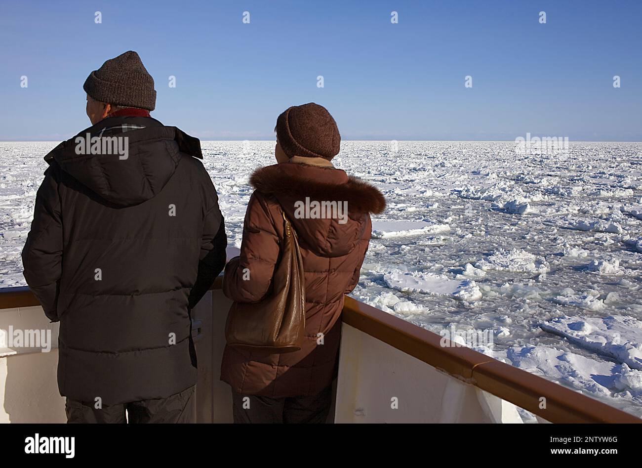Frozen sea from sightseeing icebreaker, Aurora ship 1,Abashiri ...