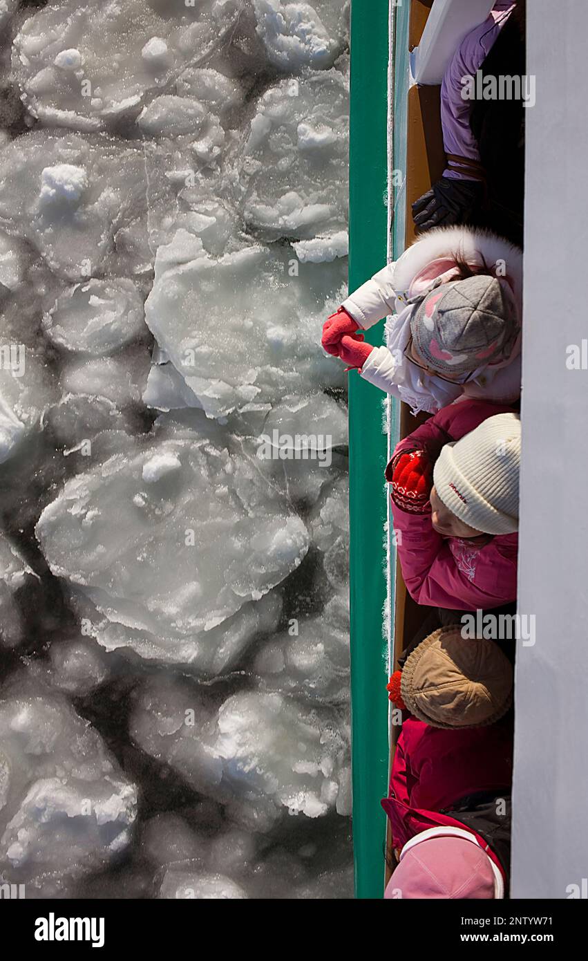 Frozen sea from sightseeing icebreaker, Aurora ship 1,Abashiri ...