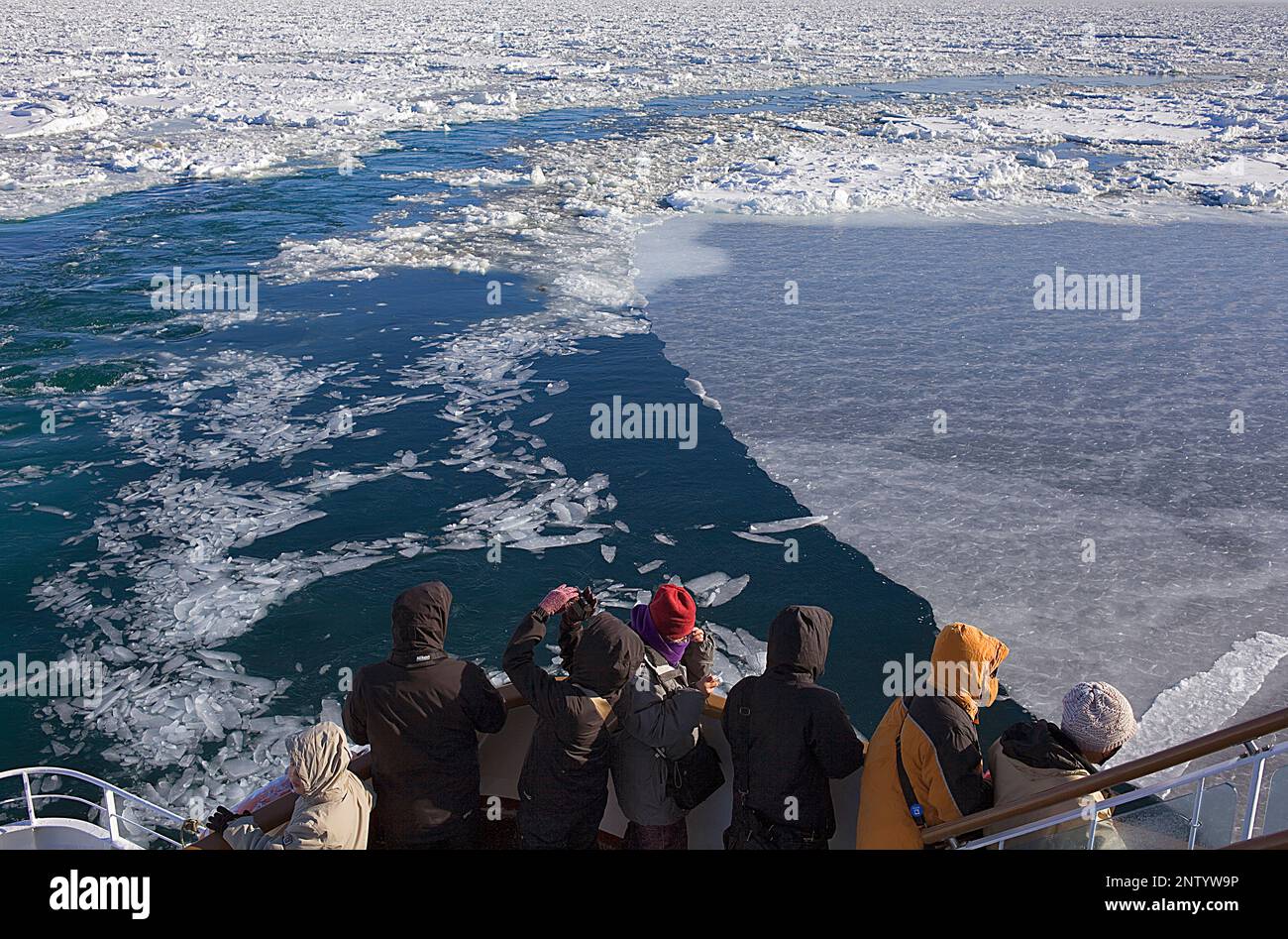 Frozen sea from sightseeing icebreaker, Aurora ship 1,Abashiri ...
