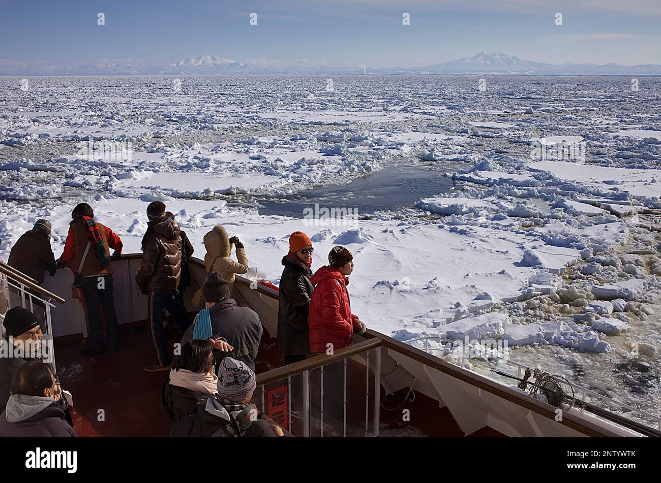 Frozen sea from sightseeing icebreaker, Aurora ship 1,Abashiri ...