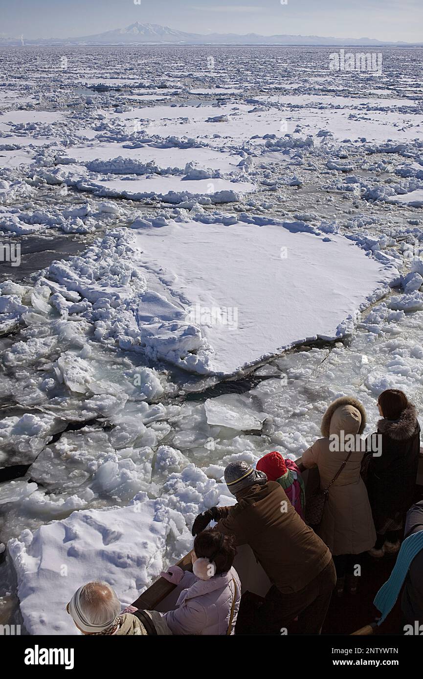 Frozen sea from sightseeing icebreaker, Aurora ship 1,Abashiri ...