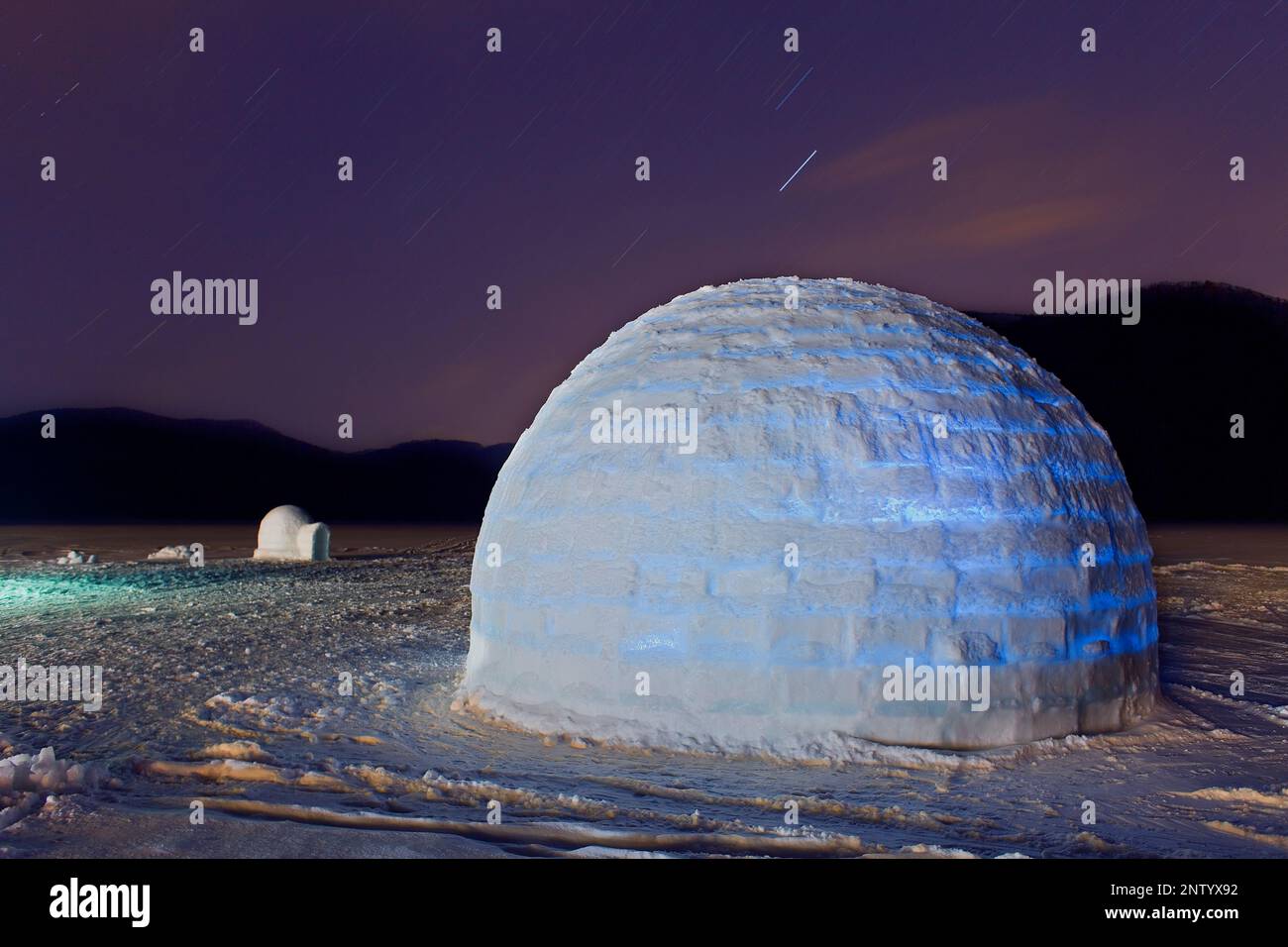 Igloo Village on Shikaribetsu frozen lake,Snow Water surface ...