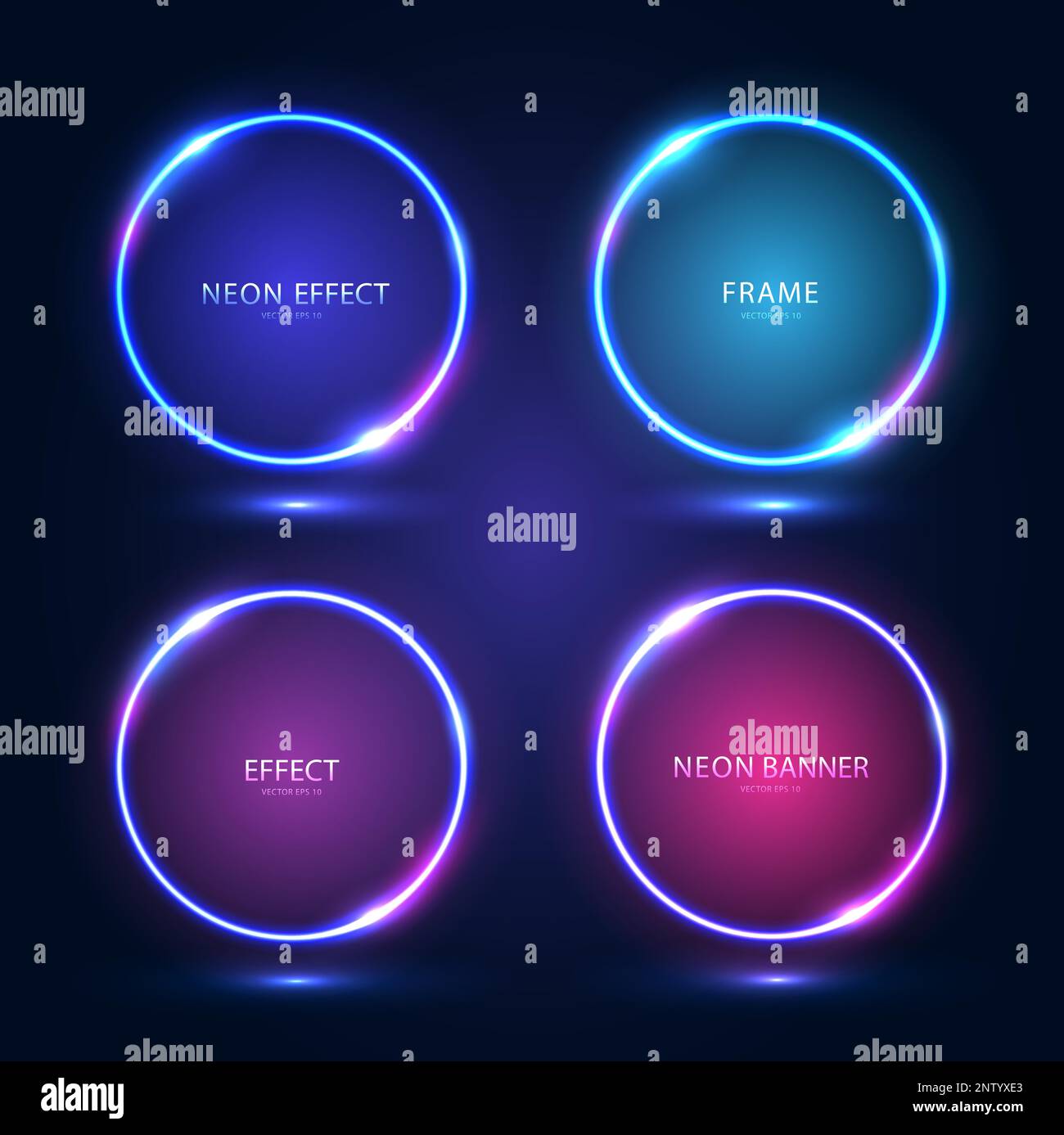 Round neon frames with shining effects and highlights on a dark ...