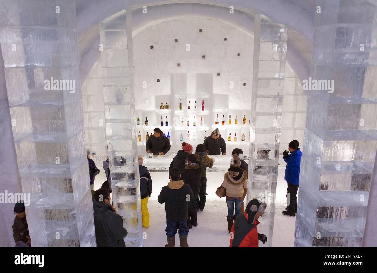 Ice bar,Igloo Village on Shikaribetsu frozen lake,Snow Water surface ...