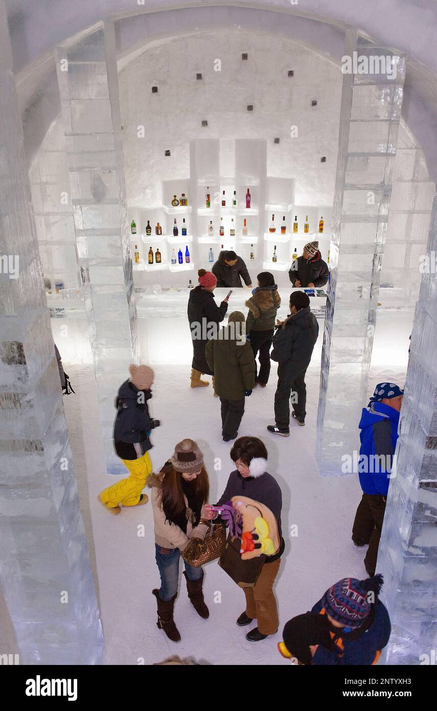 Ice bar,Igloo Village on Shikaribetsu frozen lake,Snow Water surface ...