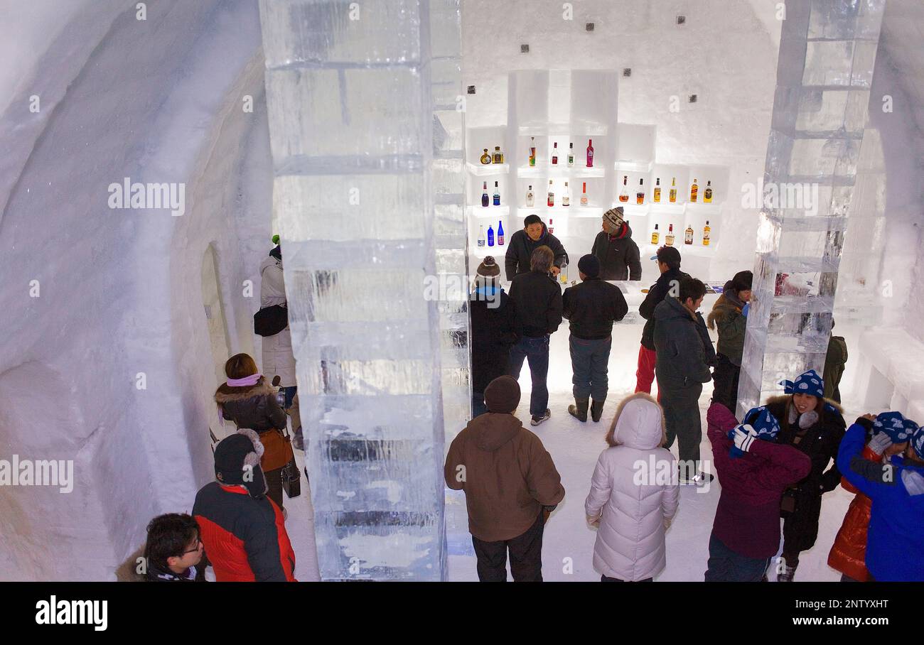 Ice bar,Igloo Village on Shikaribetsu frozen lake,Snow Water surface ...