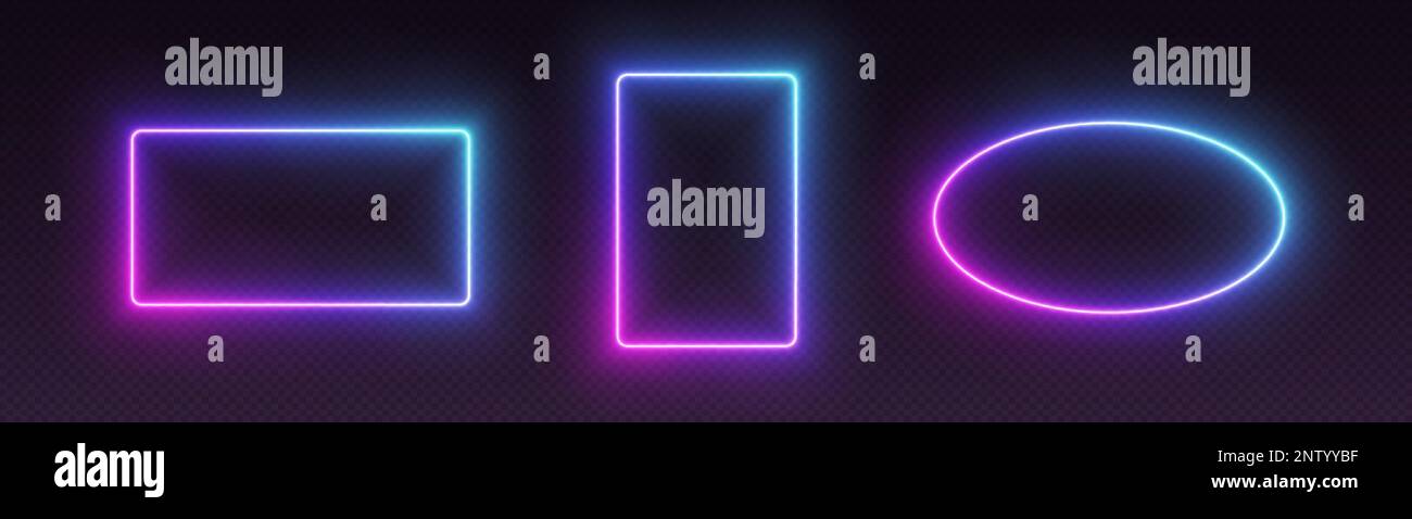 Neon gradient frames, glowing borders set, colorful futuristic UI design elements. Vibrant ...