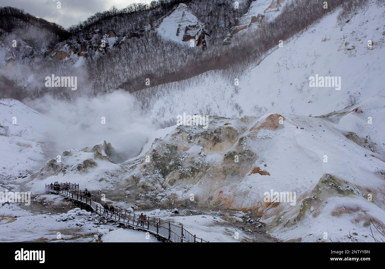 Jigokudani,Hell Valley,displaying volcanic activities,Noboribetsu Onsen,Noboribetsu,Shikotsu ...