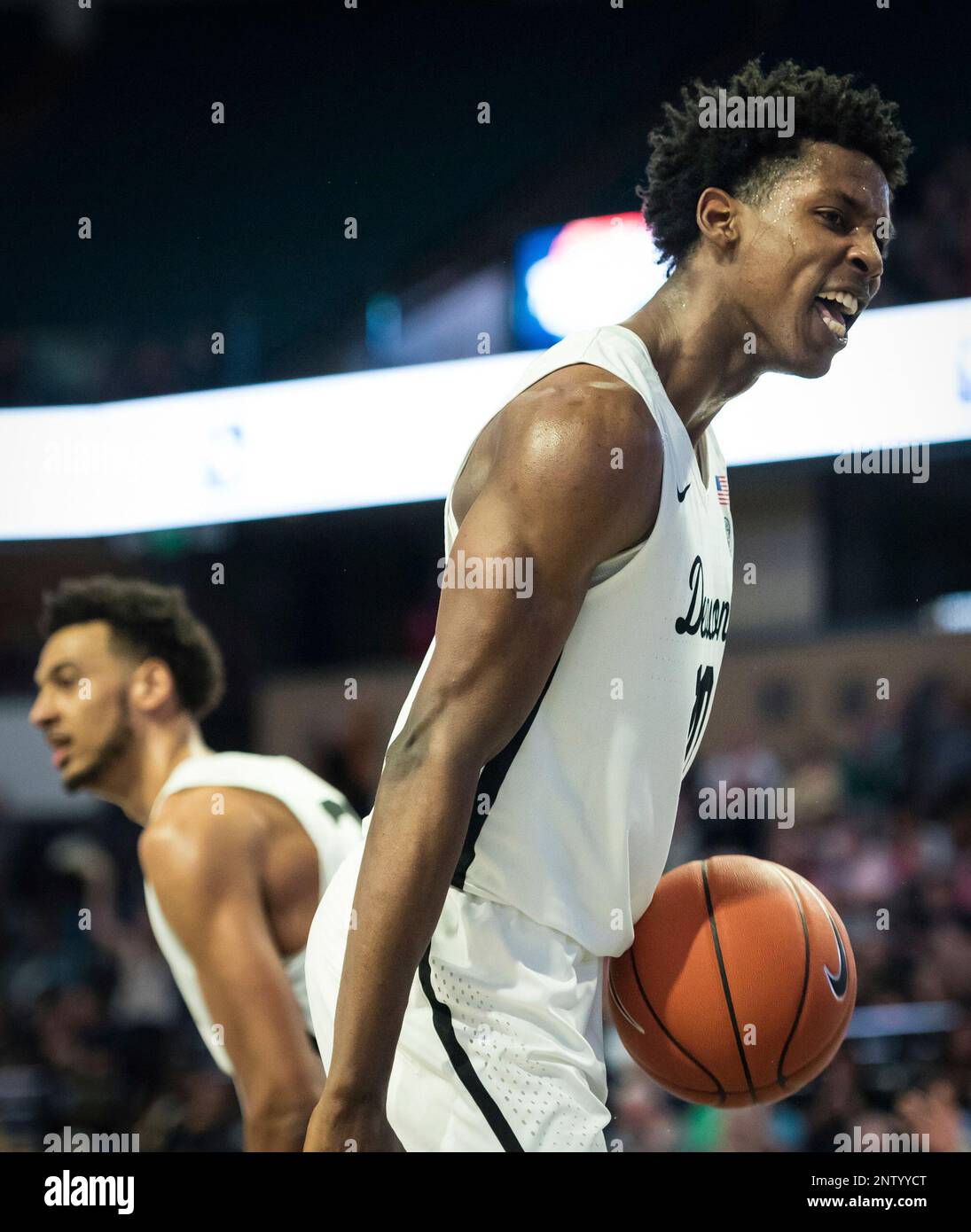 Wake Forest forward Jaylen Hoard (10) celebrates during the second half ...