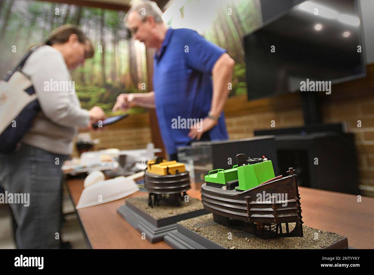 In this Thursday, Jan. 31, 2019 photo, scale models of a Nelson Log ...