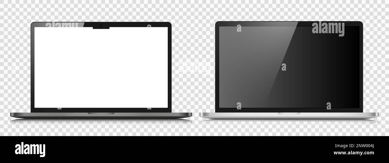 Two laptops with white black screens on a transparent background Stock ...