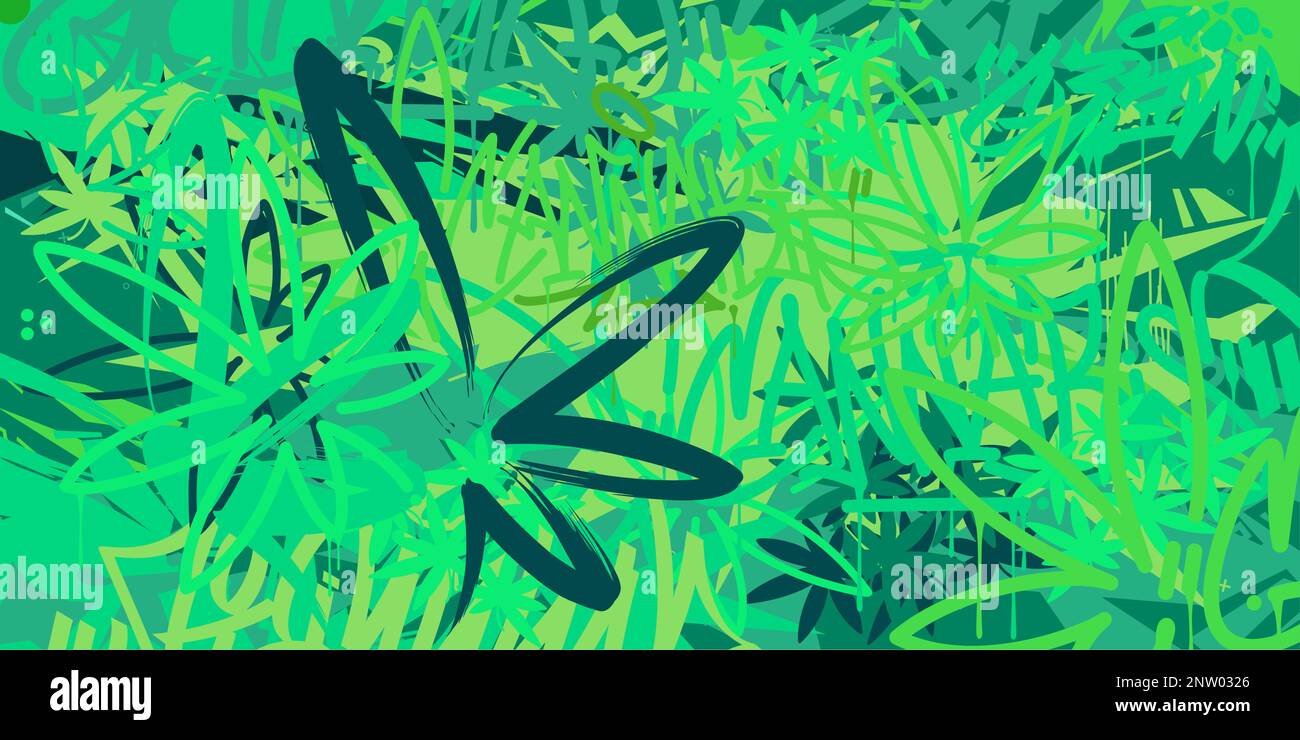 Trendy Green Abstract Urban Street Art Graffiti Style With Cannabis ...