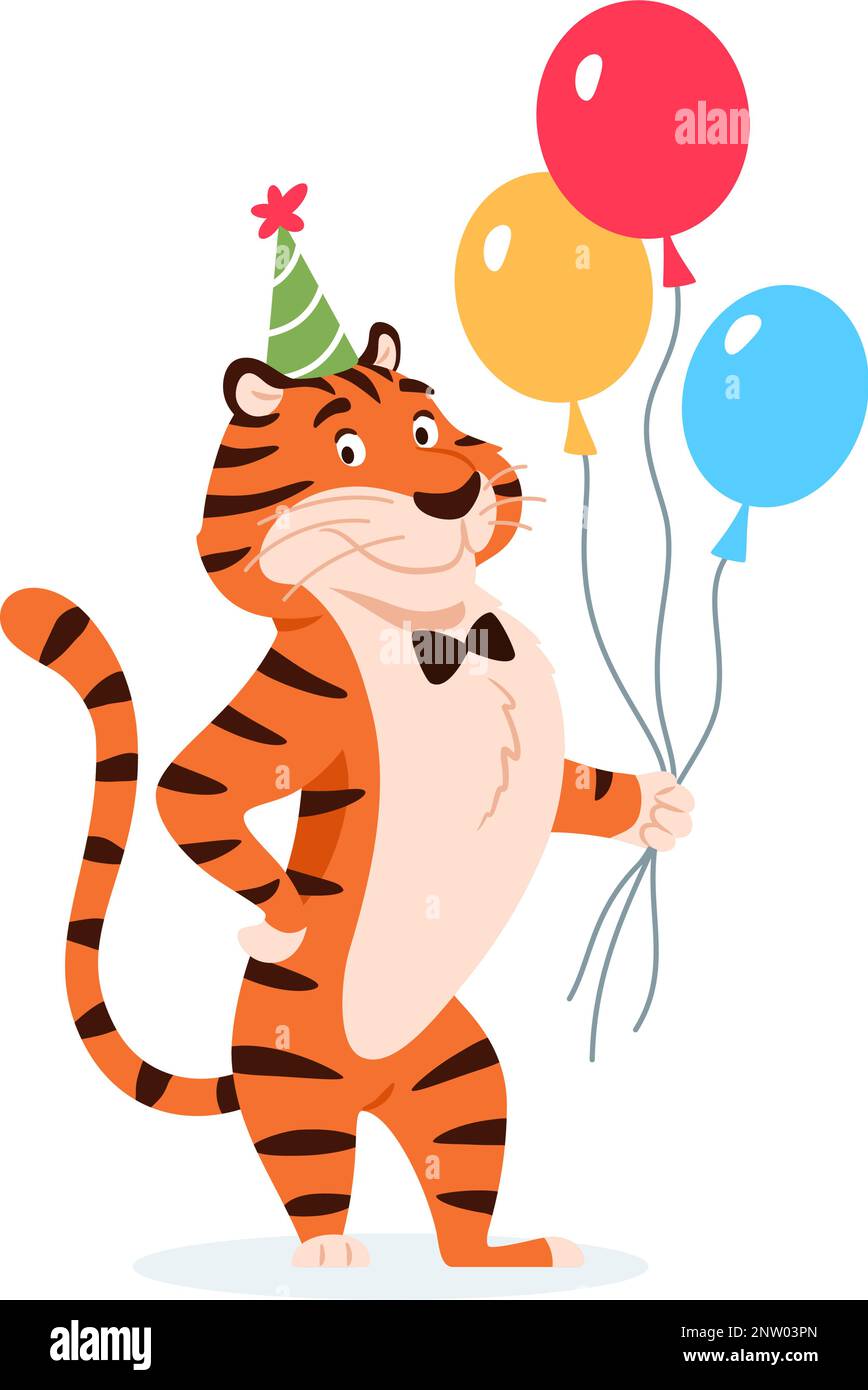 Cartoon adorable smiling tiger in Birthday hat Stock Vector Image & Art ...