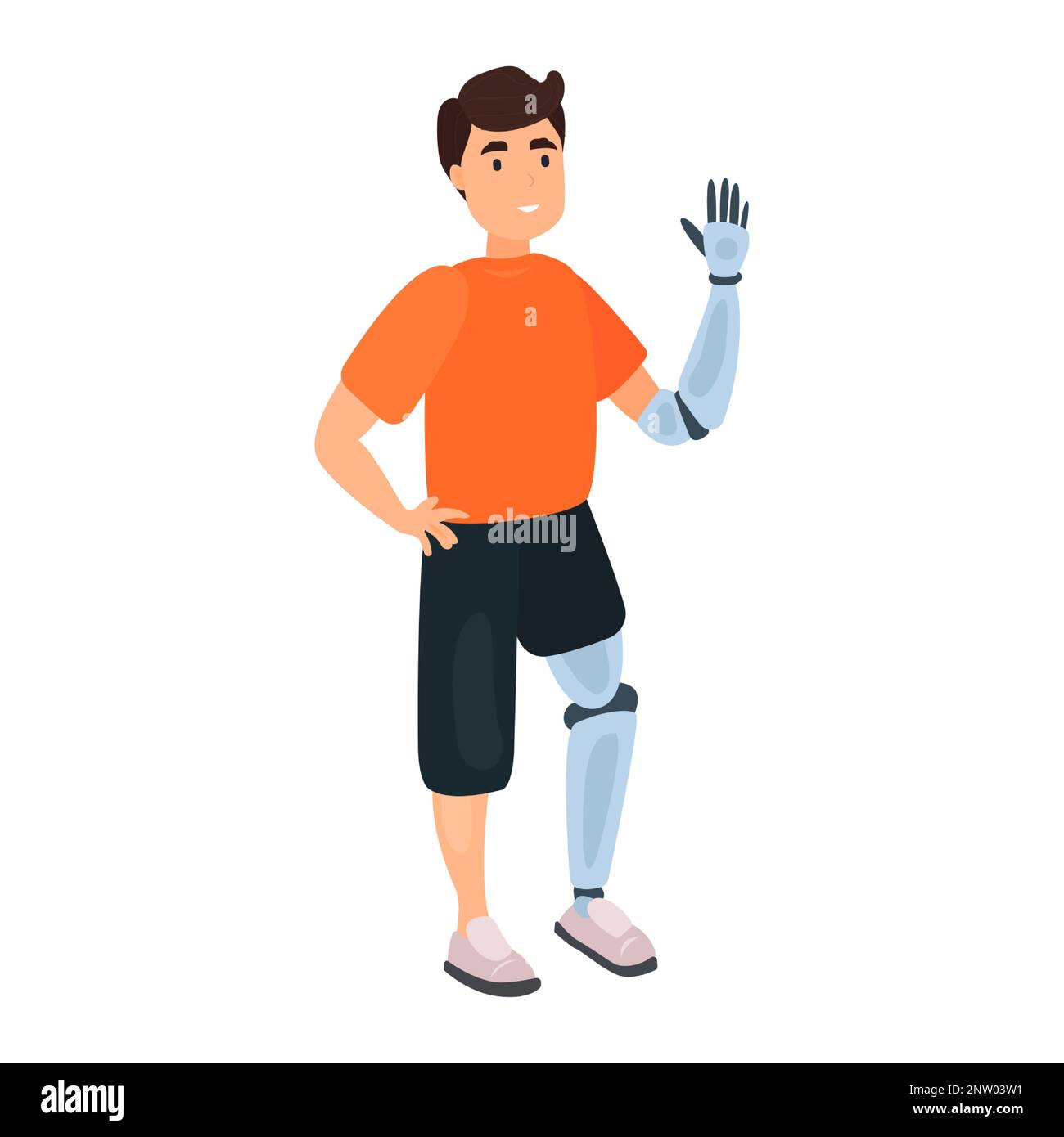 Man with prosthetic leg and hand flat icon. Colored vector element from ...