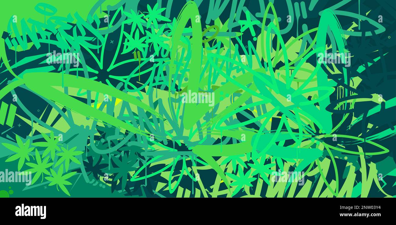 Green Abstract Urban Street Art Graffiti Style With Cannabis Leaves ...