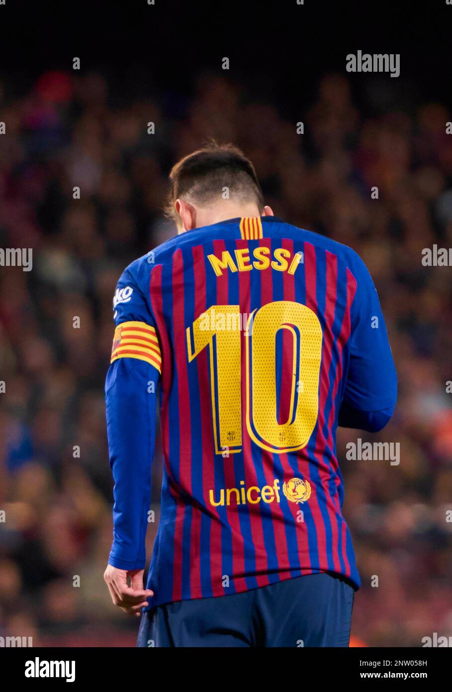 BARCELONA, SPAIN - FEBRUARY 02: Lionel Messi, forward of FC Barcelona ...