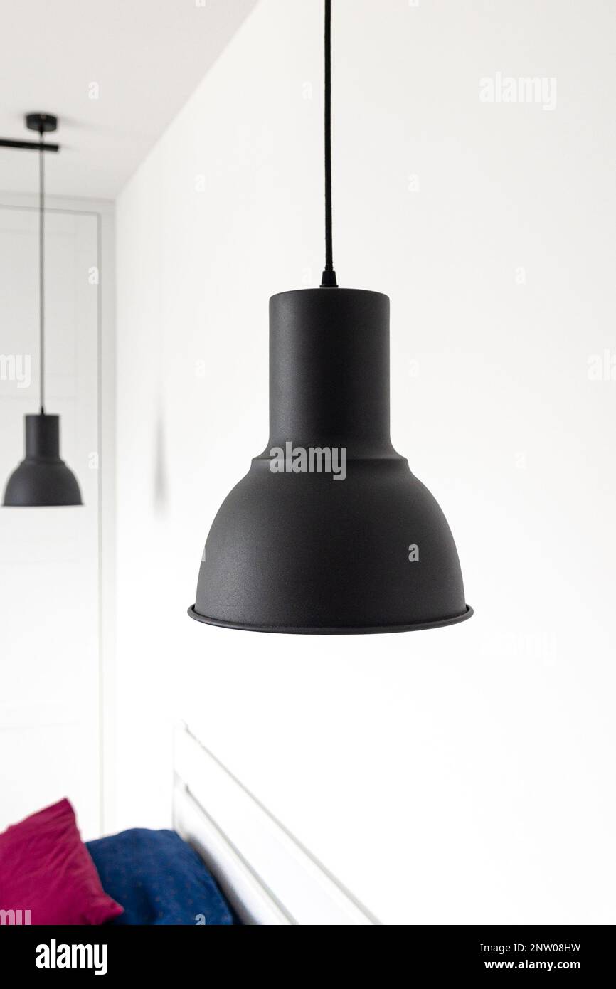 Black lamp on a white background. Front side view. Modern Scandinavian ...