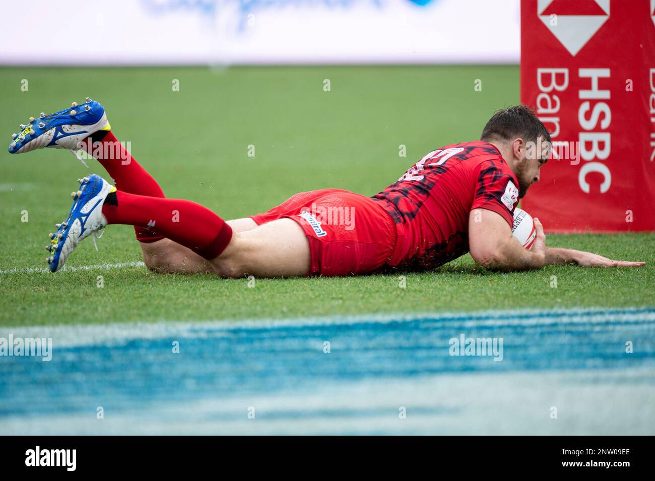 SYDNEY, NSW- FEBRUARY 02: Welsh player Ben Roach (12) scores a try in ...