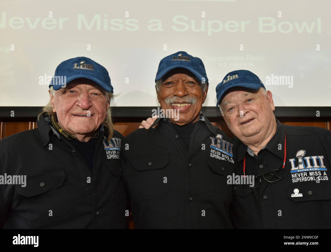 Members of the Never Miss a Super Bowl Club, from left, Tom Henschel ...