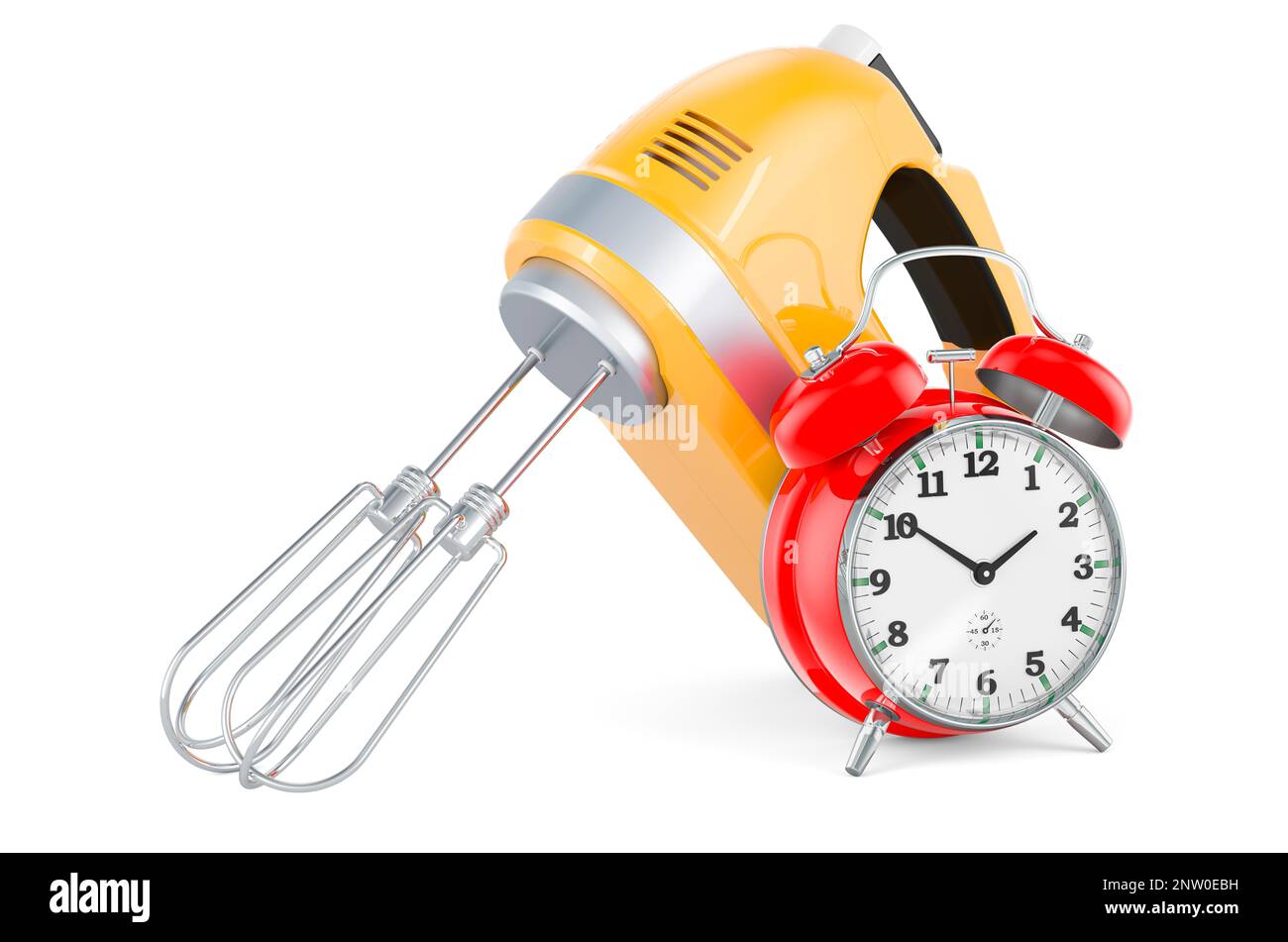 Hand kitchen mixer with alarm clock, 3D rendering isolated on white ...