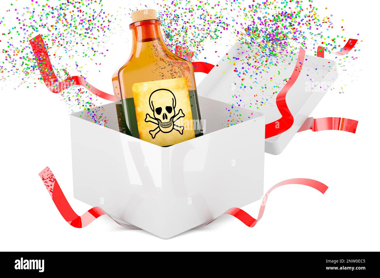Poison bottle inside gift box, 3D rendering isolated on white ...