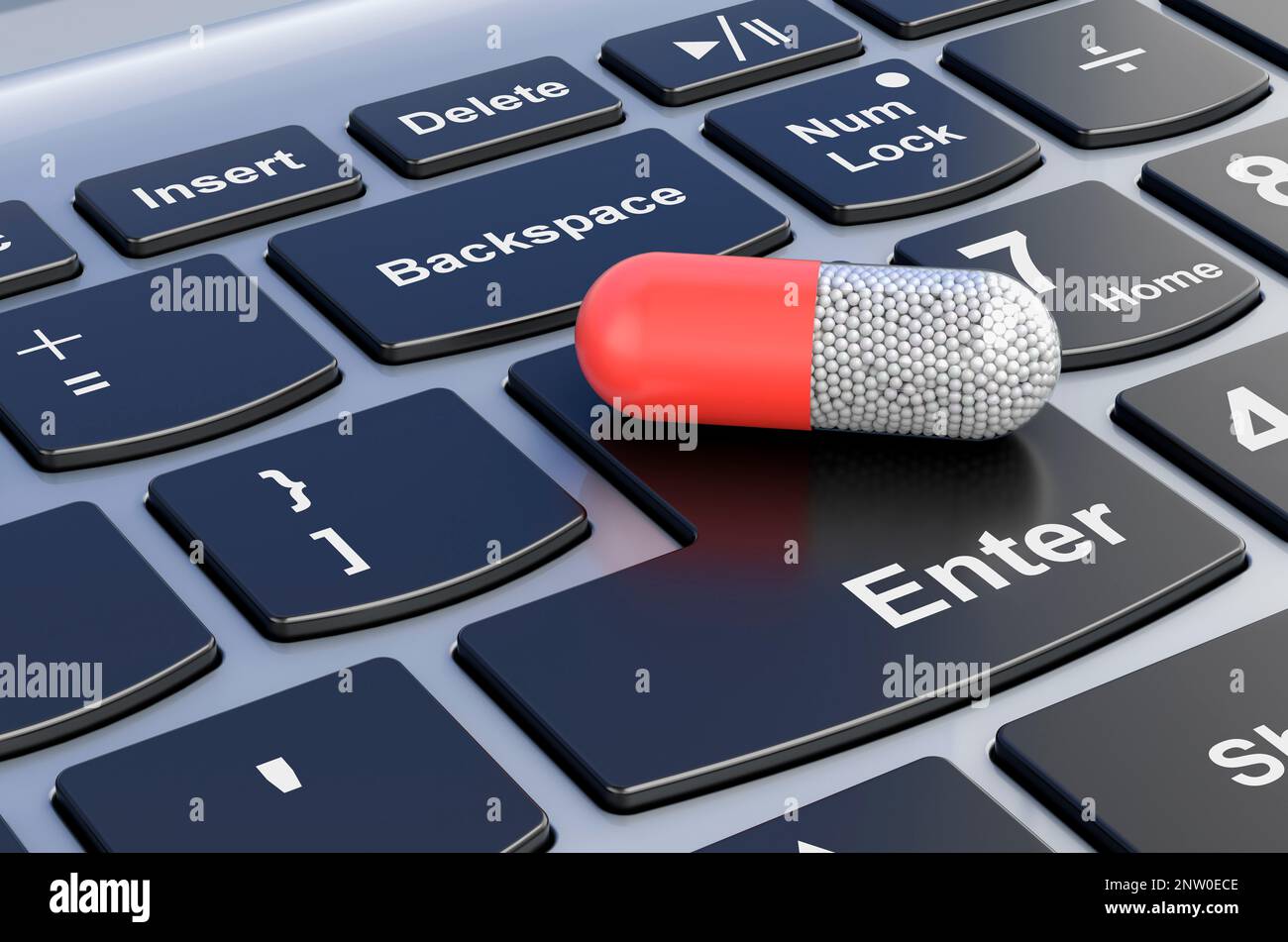 Medicament capsule on laptop keyboard, 3D rendering Stock Photo - Alamy