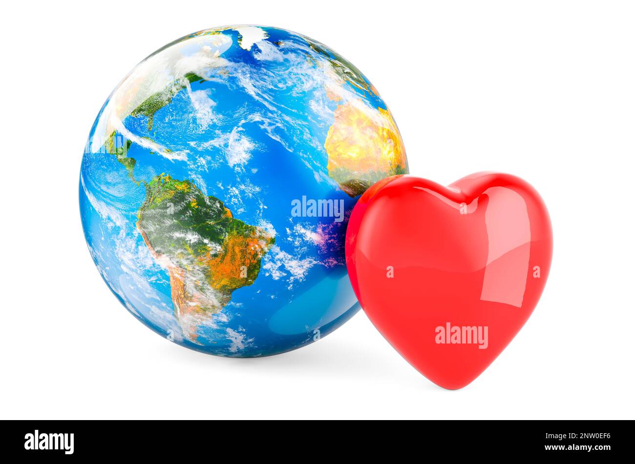 Red heart with Earth Globe, 3D rendering isolated on white background ...
