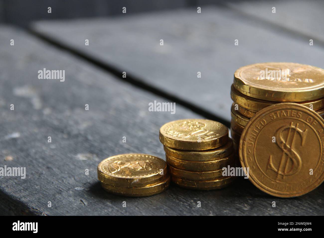 Business success, money, start up concept. Stack of golden coin on ...
