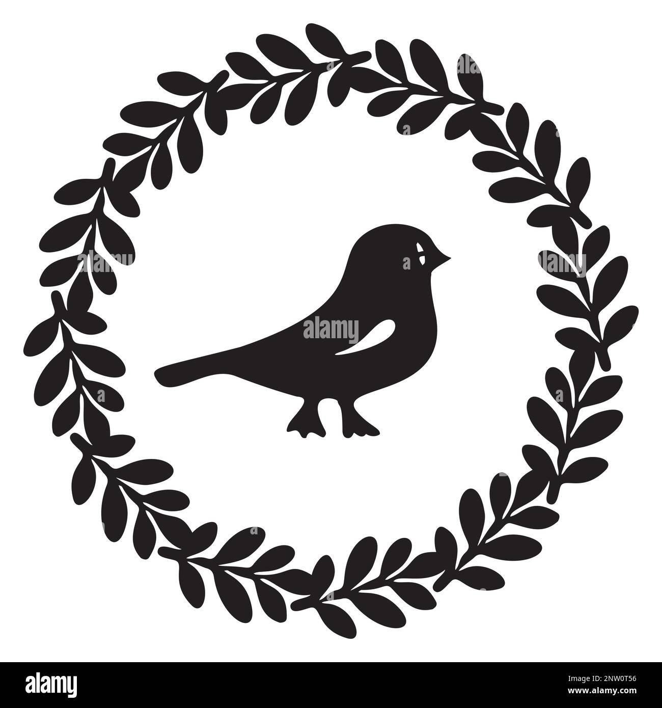 Woodland bird in botanical wreath vector illustration. Scandi style ...