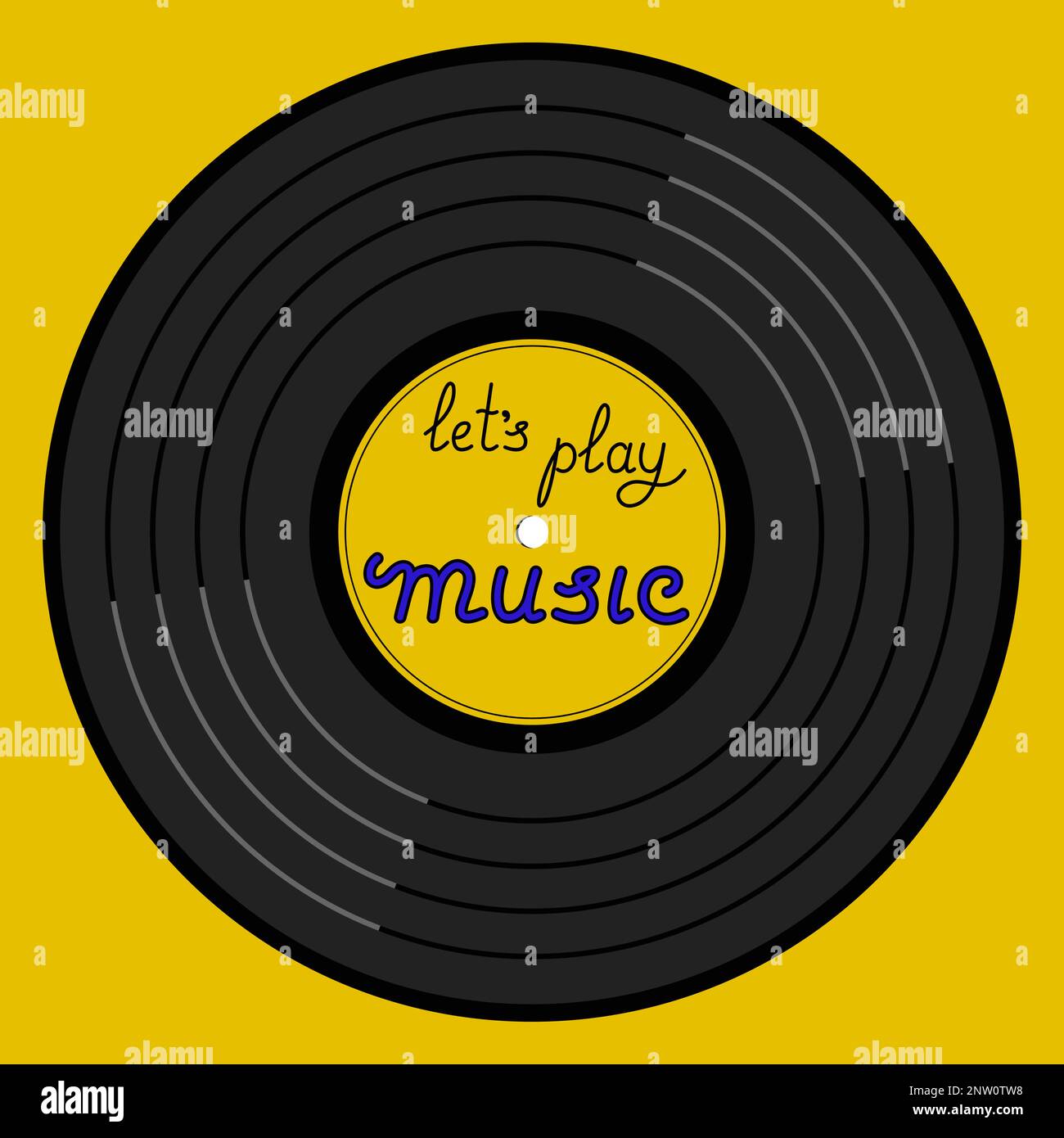 Lets Play Music Lettering Title On Vinyl Record, Yellow Background ...