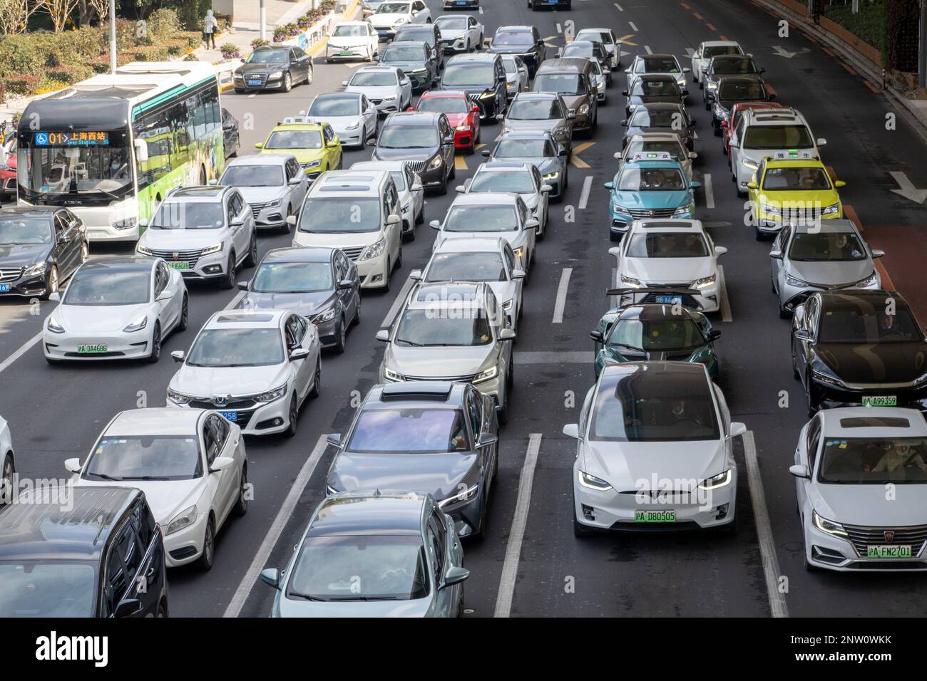 SHANGHAI, CHINA - FEBRUARY 28, 2023 - Traffic jams on a road in ...