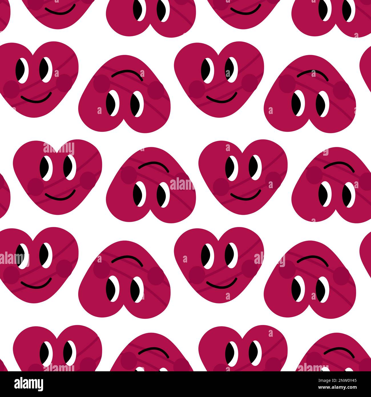 Seamless y2k pattern with pink viva magenta hearts. Smiling cute heart ...