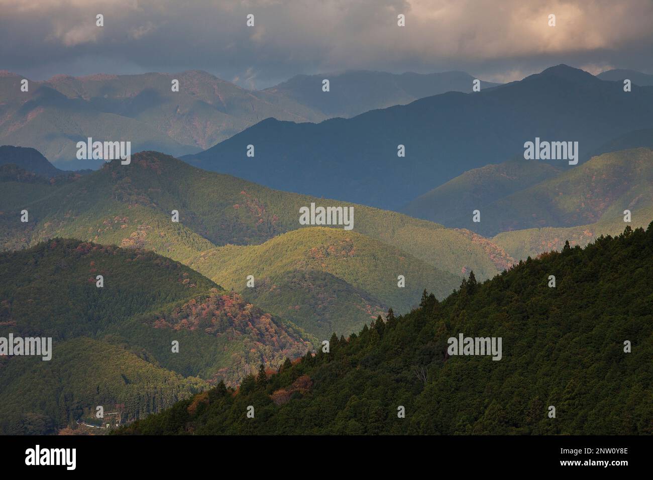 Sacred Kii mountains range, landscape near Takahara village, Kumano ...