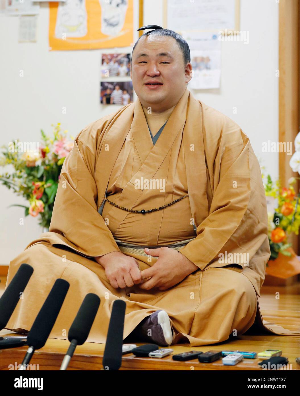 Mongolian sekiwake Tamawashi speaks during a press conference one day ...