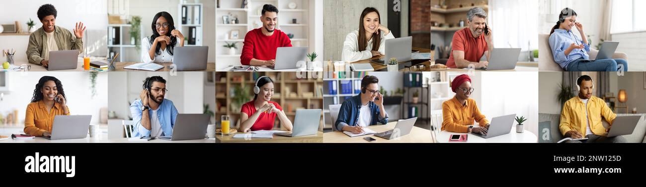 International group of people working online, set of photos Stock Photo ...