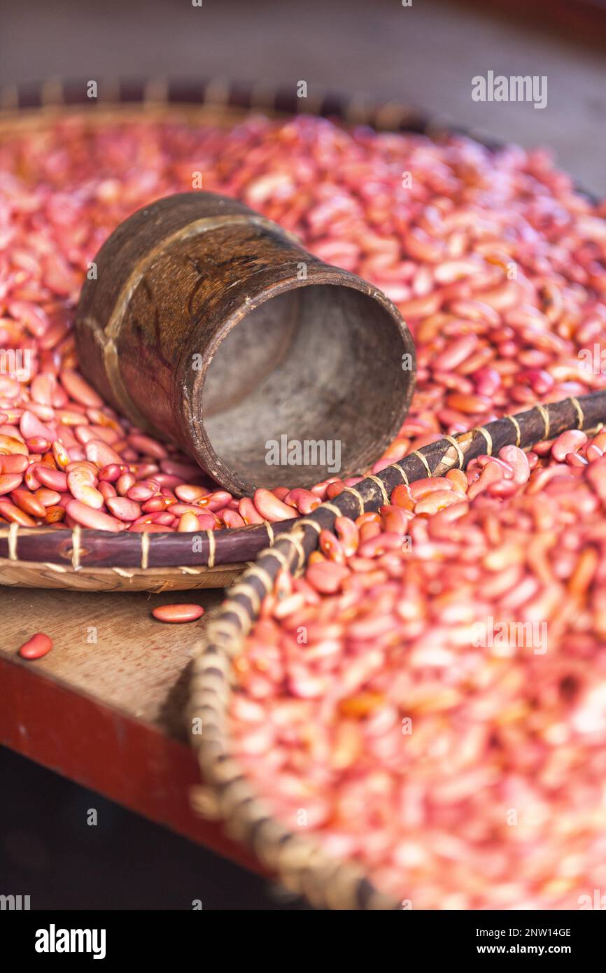 Full frame close-up on a stack of pink beans on a market stall Stock ...