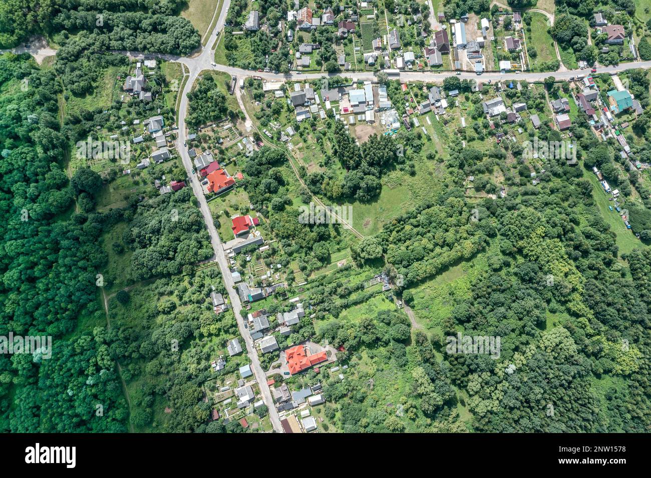 Aerial view small green village hi-res stock photography and images - Alamy
