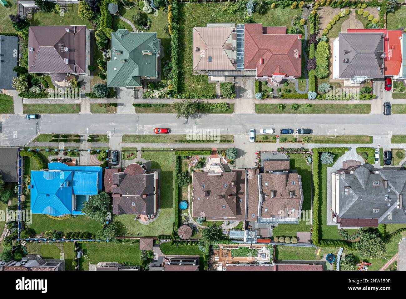 aerial photography of a suburb residential area. typical private ...