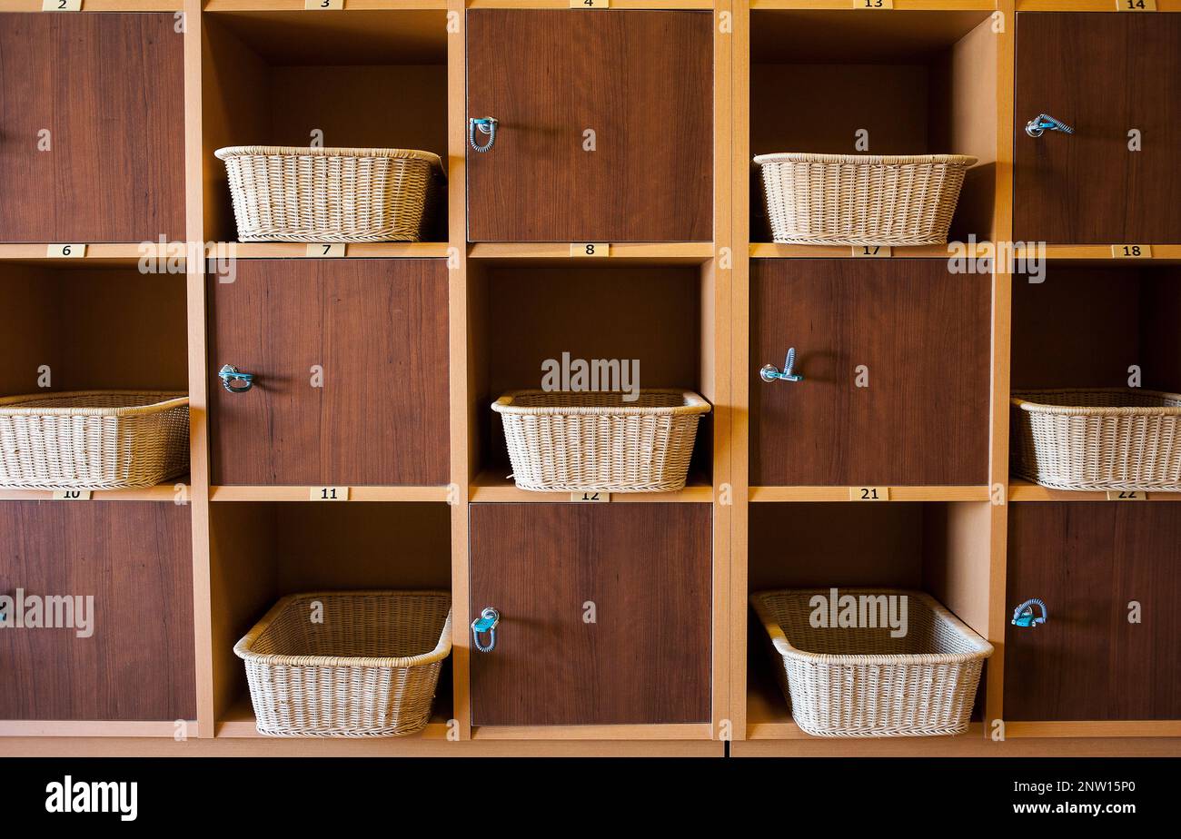 Detail of changing room in Chomon-no-yu, rotemburo or onsen, is the ...