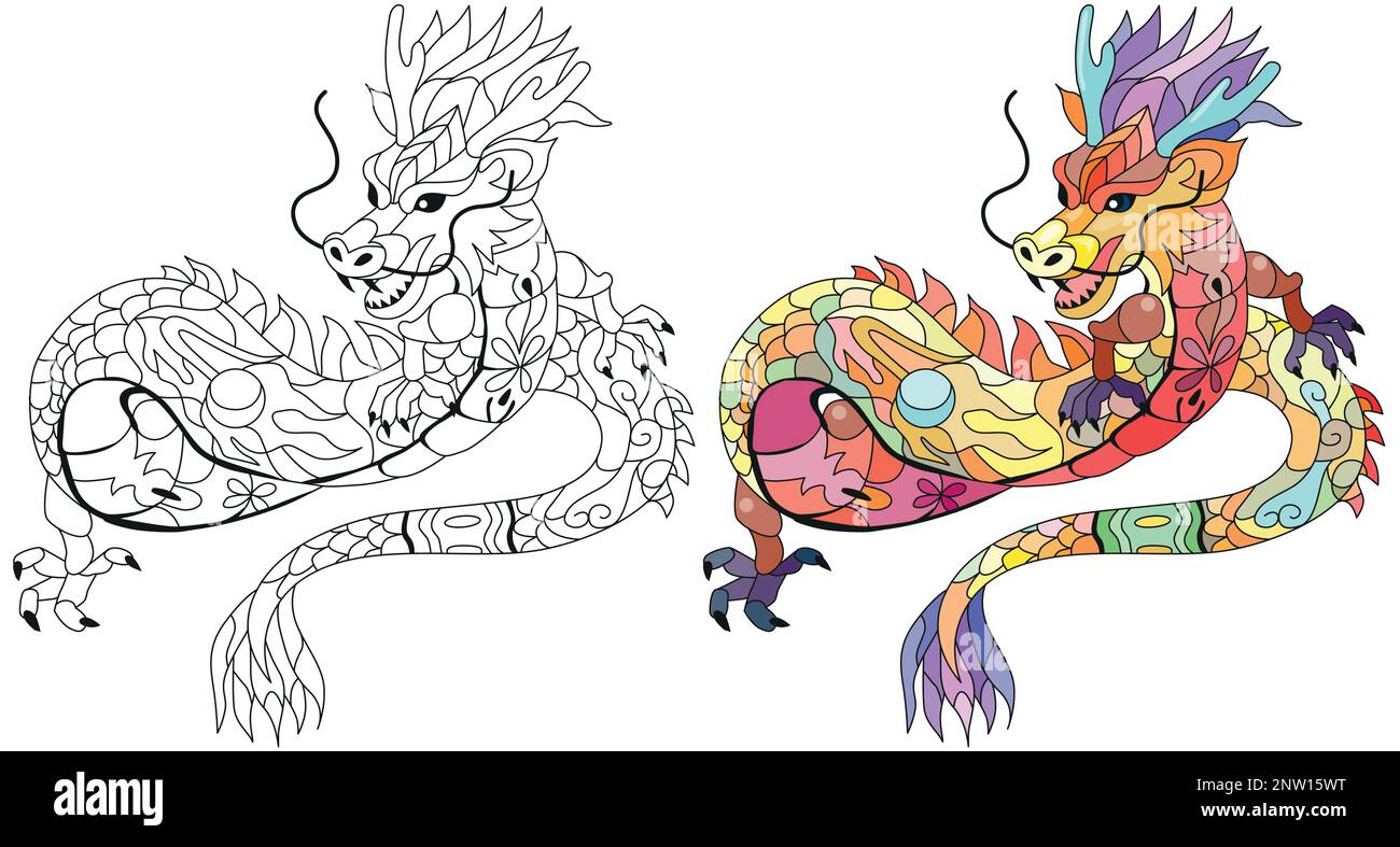 Zentangle dragon. Hand drawn decorative vector illustration for ...