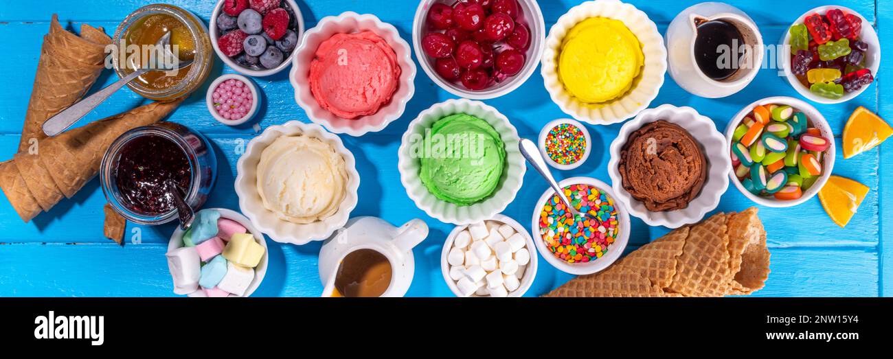 Ice cream festival background, Summer ice cream buffet with various ...