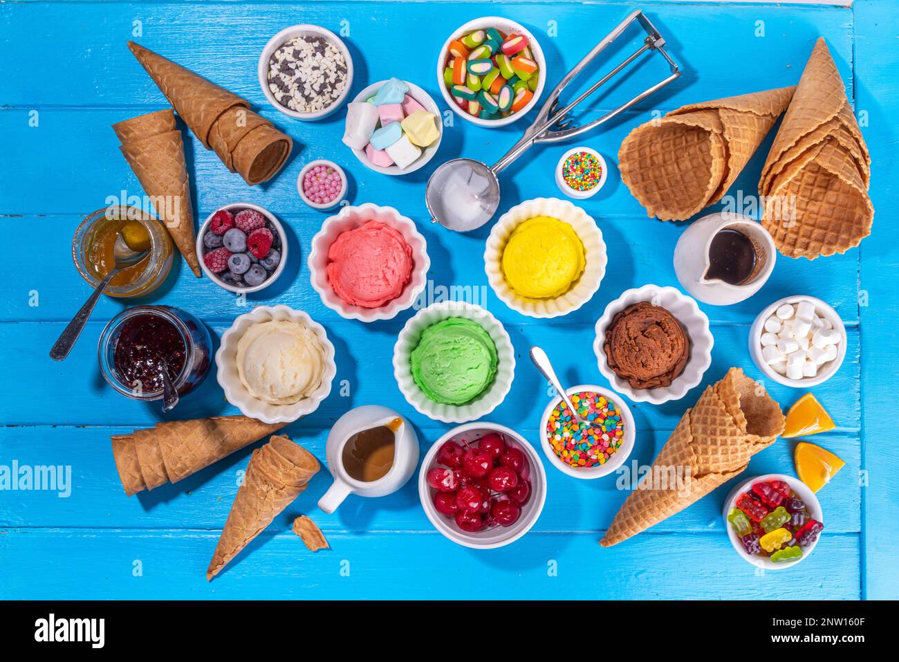 Ice cream festival background, Summer ice cream buffet with various ...