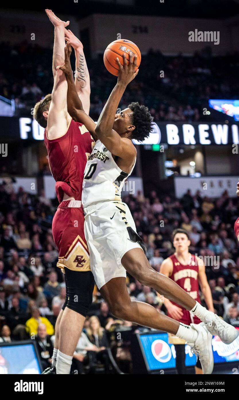 Wake Forest forward Jaylen Hoard (10) shoots over Boston College ...