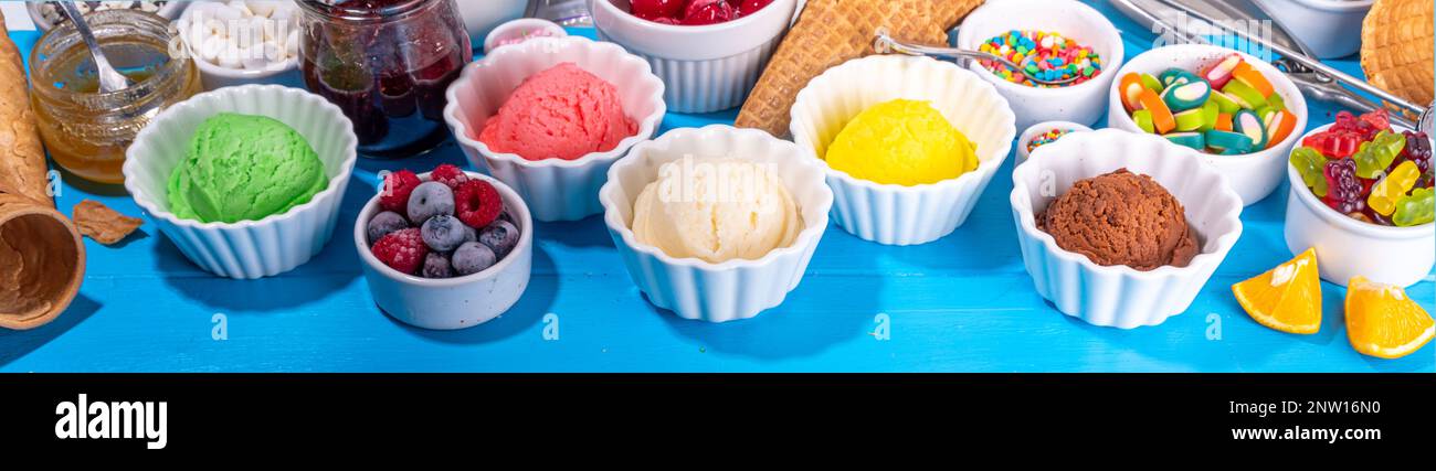 Ice cream festival background, Summer ice cream buffet with various ...