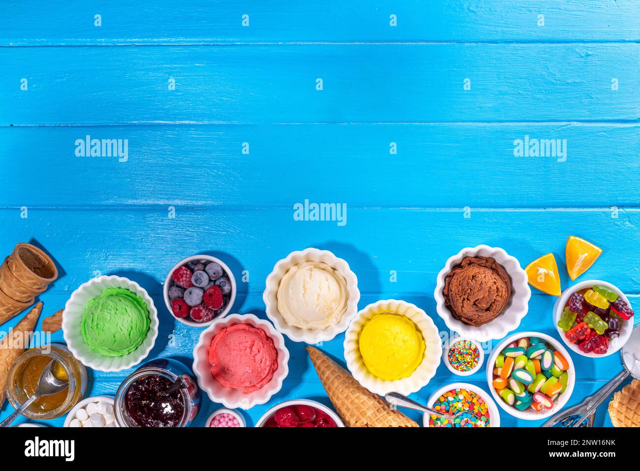 Ice cream festival background, Summer ice cream buffet with various ...